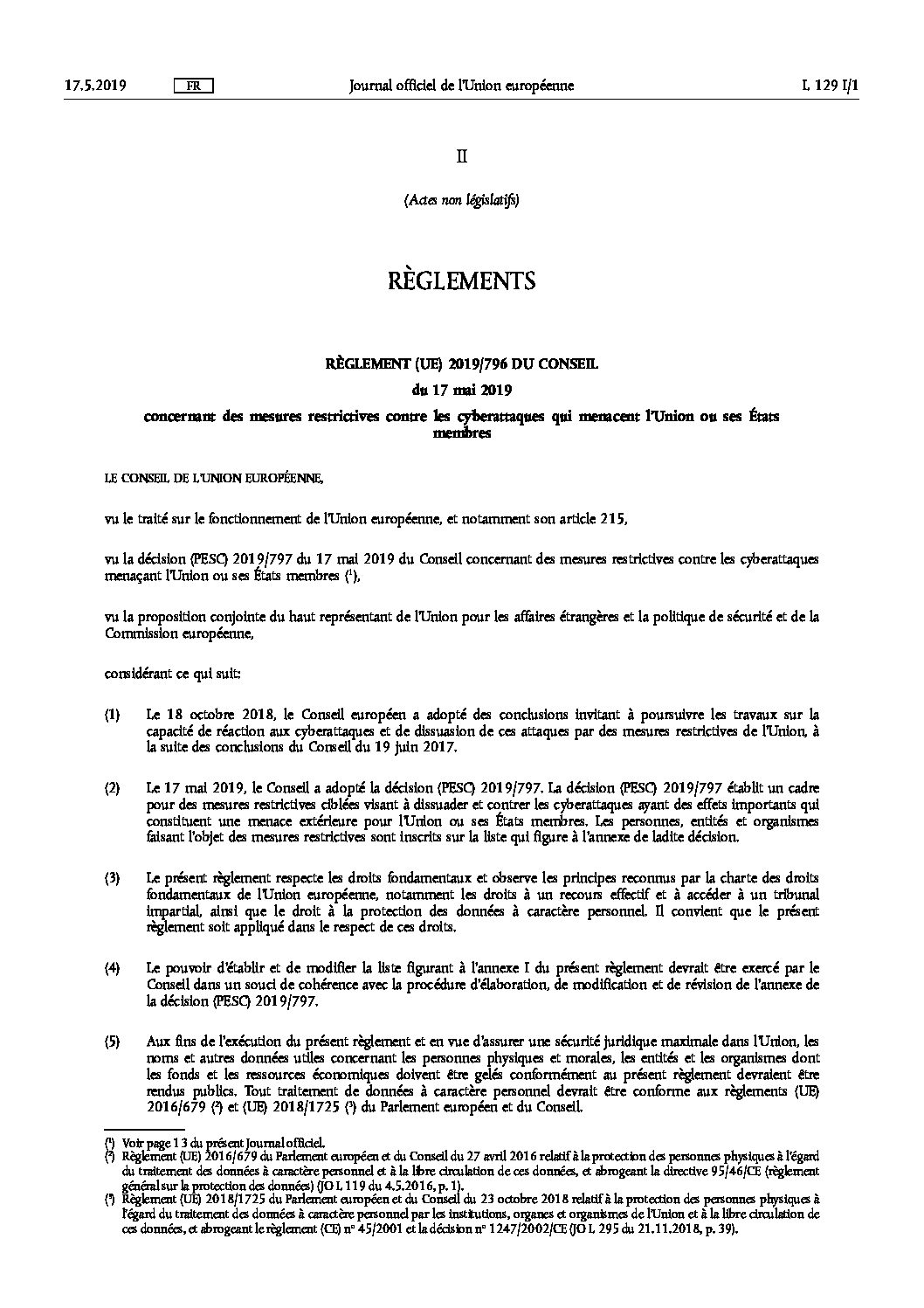 Reglement 17 mai 2019 - Droit & Technologies